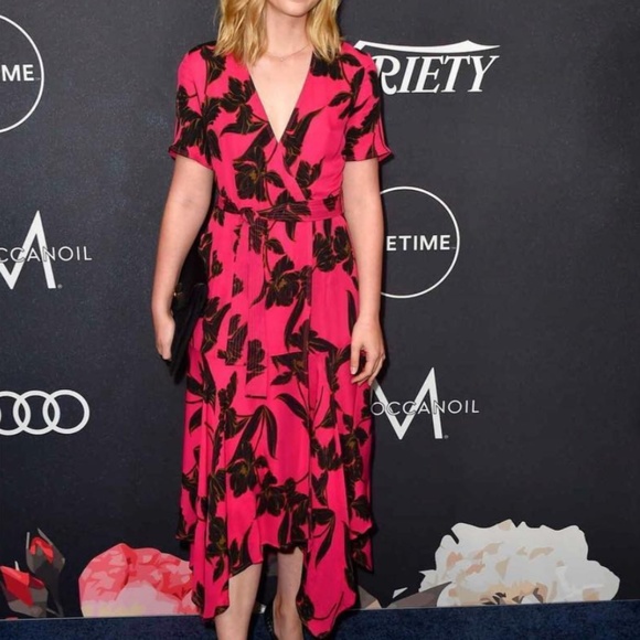 A.L.C. | Dresses | Alc Coral Hot Pink Floral Silk Wrap Cora Dress ...